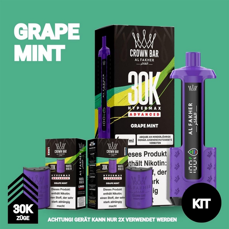 Al Fakher Grape Mint - Crown Bar | Hypermax 20K Vape | Hookahaus Großhandel